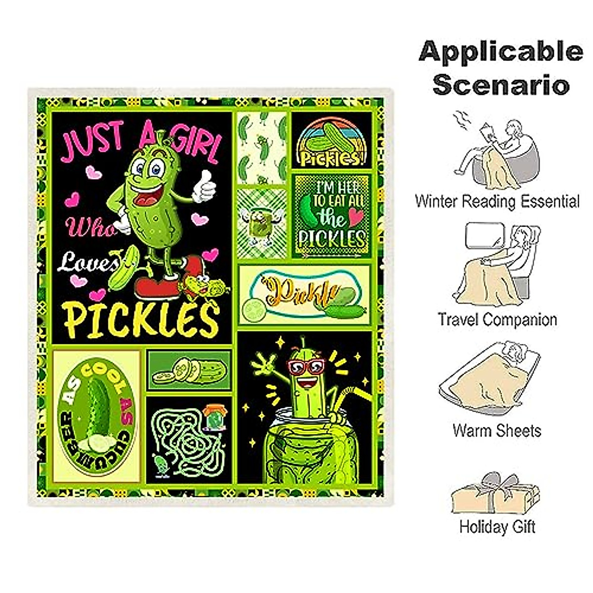 Juirnost Pickle Blanket,Just A Girl Who Loves Pickles Blanket,Pickle Gifts for Pickle Lovers,Pickles Blanket Gifts for Girl Women,Funny Pickle Gifts Blanket Soft Blanket for Sofa Bed Gift 50" x 60"