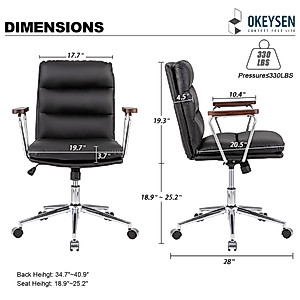 Okeysen Leather Office Chair, Modern Desk Chair with Removable Wooden Armrests, Ergonomic Mid-Back Conference Room Chairs with Wheels, Adjustable Swivel Rolling Chair for Home Office.
