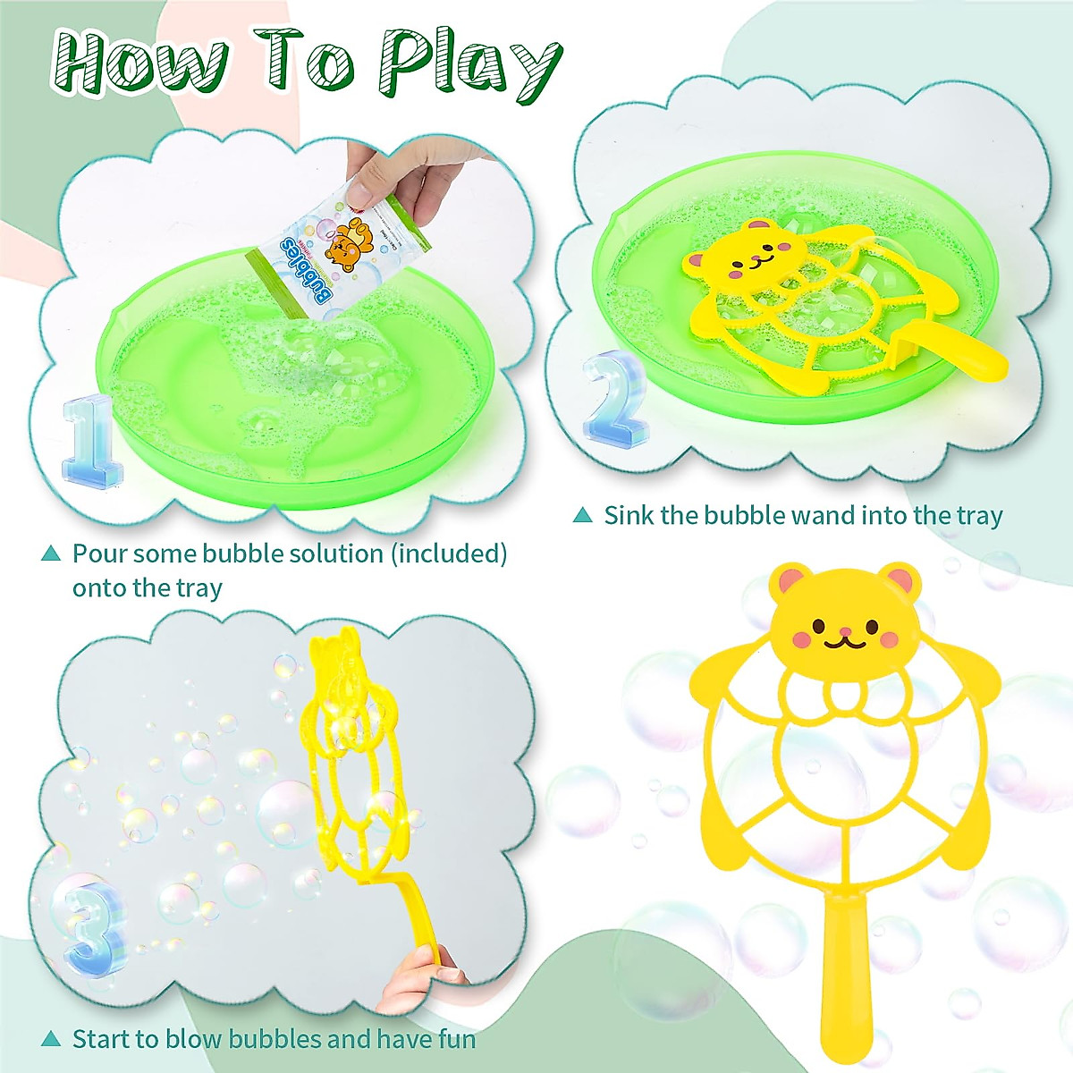 WDBO Bubble Wands Set, 20 PCS Giant Bubble Makers with Tray for Kids, Outdoor Bubble Party Favors