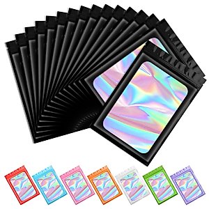 Funfery 100 pcs Mylar Holographic Resealable Odor Proof Foil Pouch Bags for Food, Lipgloss, Jewelry, Eyelash Packaging - 3x4.7 Inch