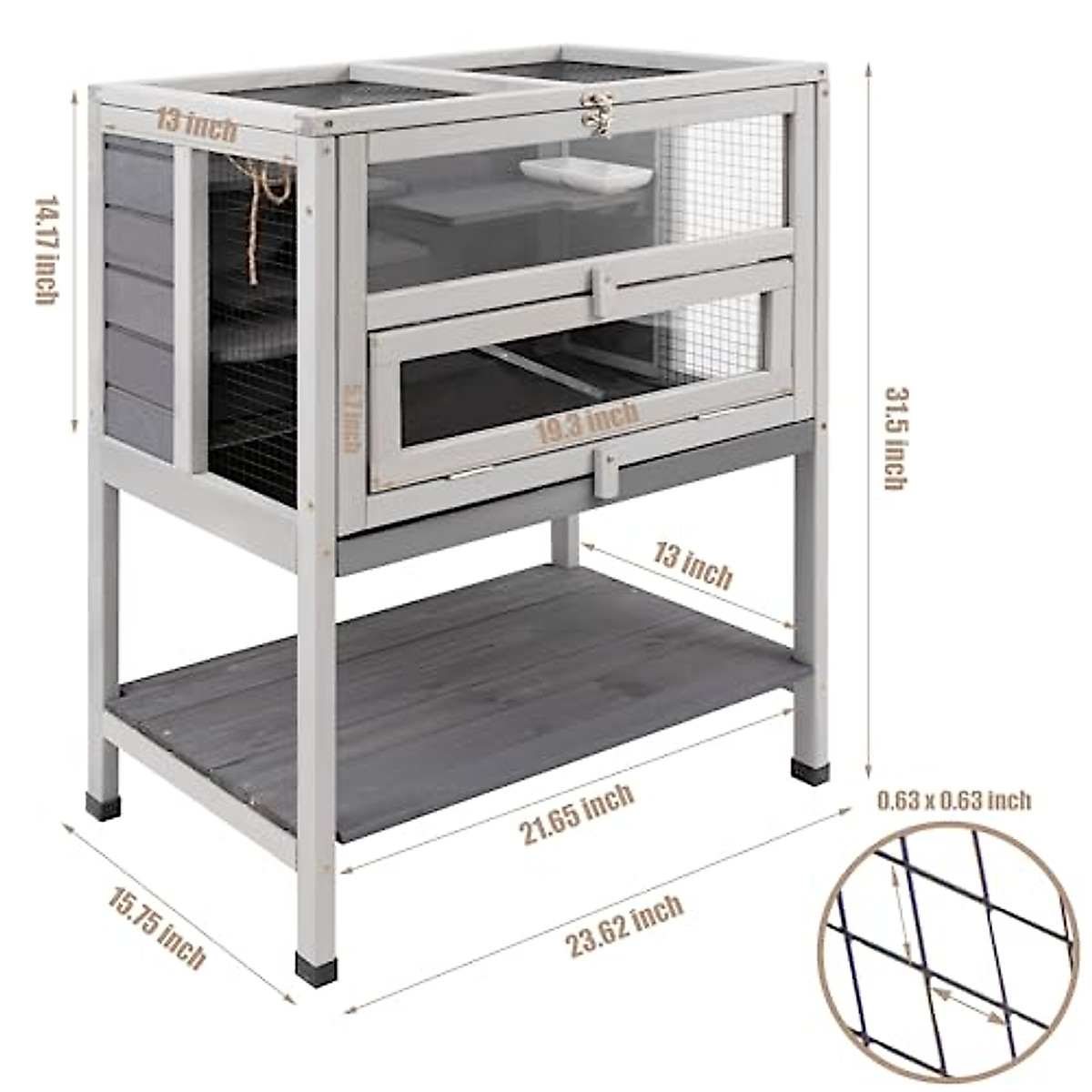 PetsCosset Large Hamster Cages, Wooden Hamster Cages and Habitat with Food Bowl, Shelf and Ladder, Openable Top, Indoor Guinea Pig Cage with Deep Not Leakage Pull Out Tray (23.6" L X 15.7" W X 31.5”H)