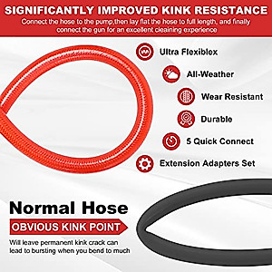 Pressure Washer Hose 1/4”, 4000 PSI Ultra Flexible Kink Resistant Replacement Hose M22 14mm Thread, High Pressure Extension Hose with 3/8 Quick Connect Adapters for Power Washing