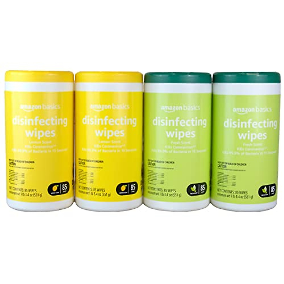 Amazon Basics Disinfecting Wipes, Lemon & Fresh Scent, Sanitizes/Cleans/Disinfects/Deodorizes, White, 85 Count, Pack of 4 (Previously Solimo)
