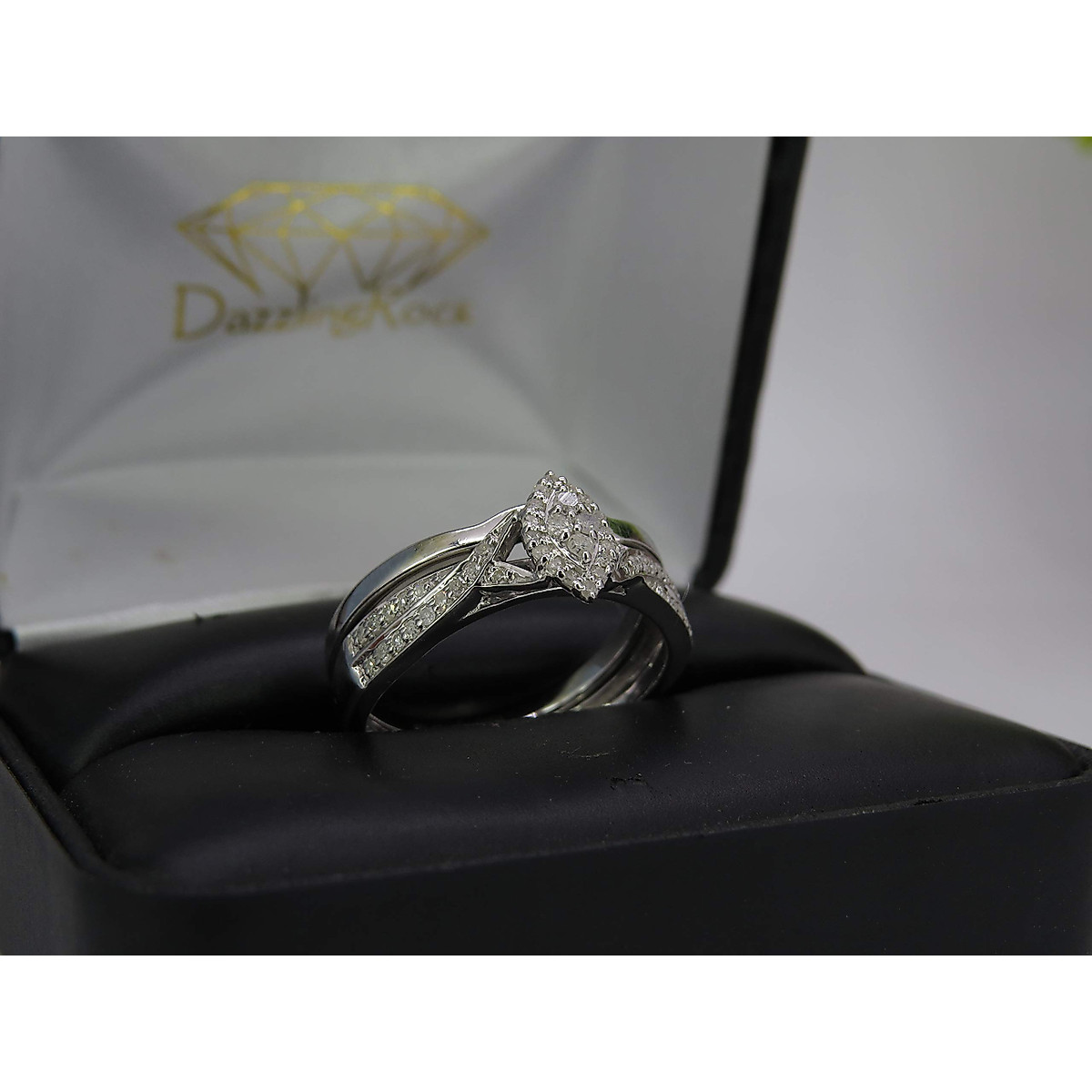 Dazzlingrock Collection 0.33 Carat (ctw) Round White Diamond Marquise Shape Bridal Engagement Ring Set 1/3 CT, Sterling Silver, Size 6