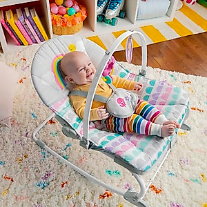 Bright Starts Rosy Rainbow Infant to Toddler Rocker with Vibrations, Baby Seat for Girl or Boy, Newborn +