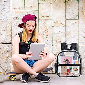 Vikcnitor Clear Mini Backpack Stadium Approved, Heavy Duty Waterproof Clear Bookbag for Concerts, Work, Sport Events-Black