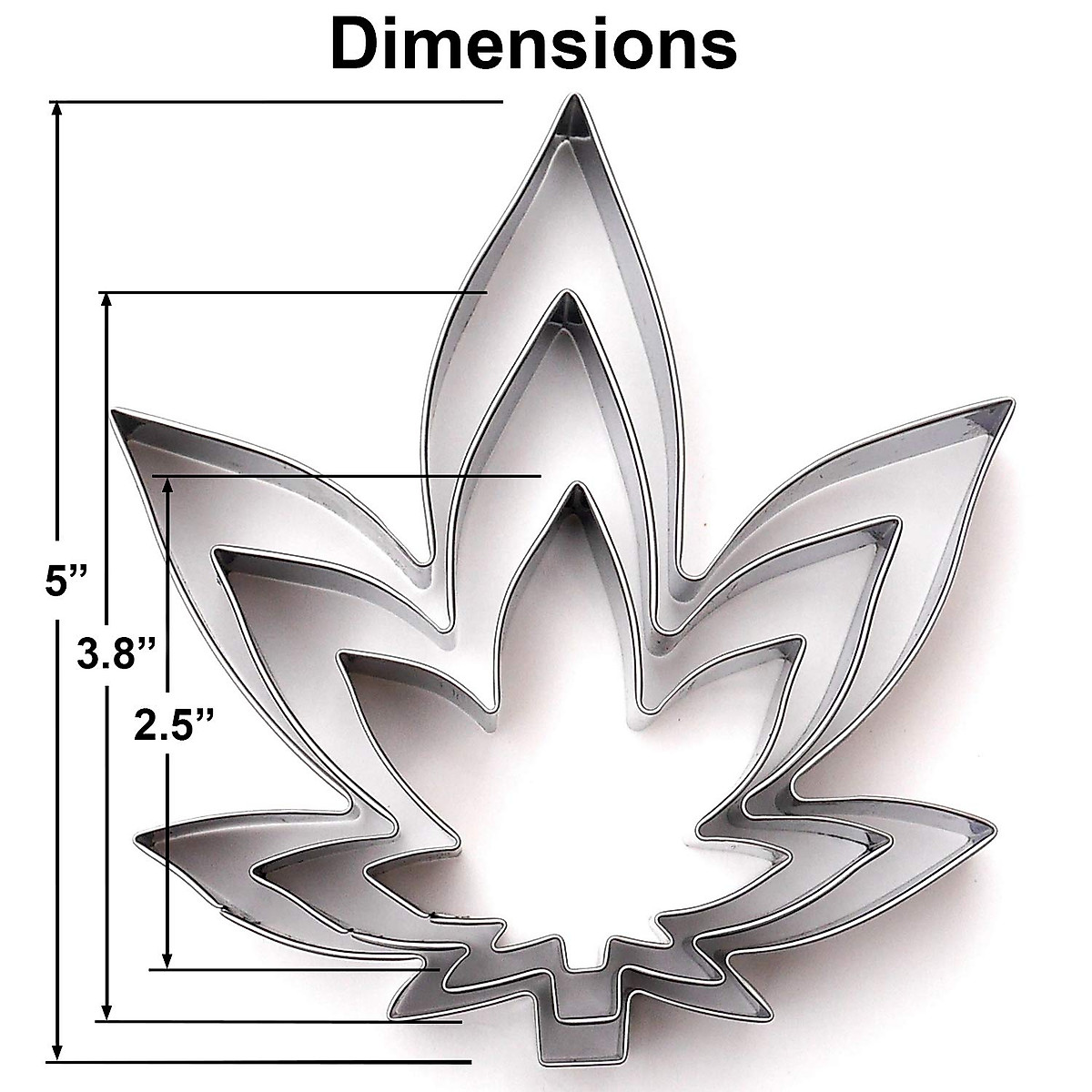 Zen Marijuana Leaf Shaped Cookie Cutter - 3 Piece Set, Premium Food-Grade Stainless Steel, Dishwasher Safe