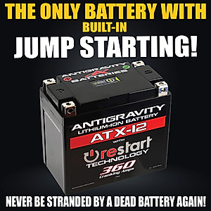 Antigravity ATX12 Performance Lithium Motorcycle Powersport Battery wth Built In Jump Starting, 6.1Ah. Replaces YTX12, YTX14, Honda, Yamaha, Kawasaki, Generators