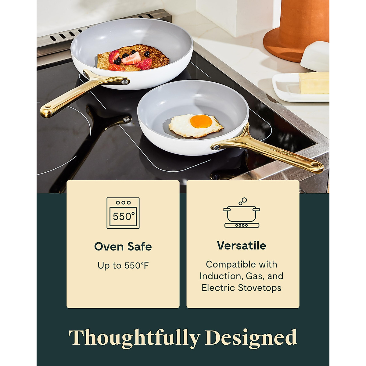 Caraway Nonstick Ceramic Mini Fry Pan With Glass Lid (1.05 qt, 8") - Non Toxic, PTFE & PFOA Free - Oven Safe & Compatible with All Stovetops (Gas, Electric & Induction) - Navy