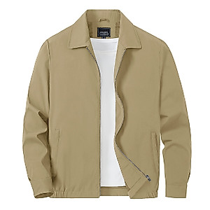 TACVASEN Mens Lightweight Jackets Casual Stylish Windbreak Collar Fall and Spring Jacket Khaki