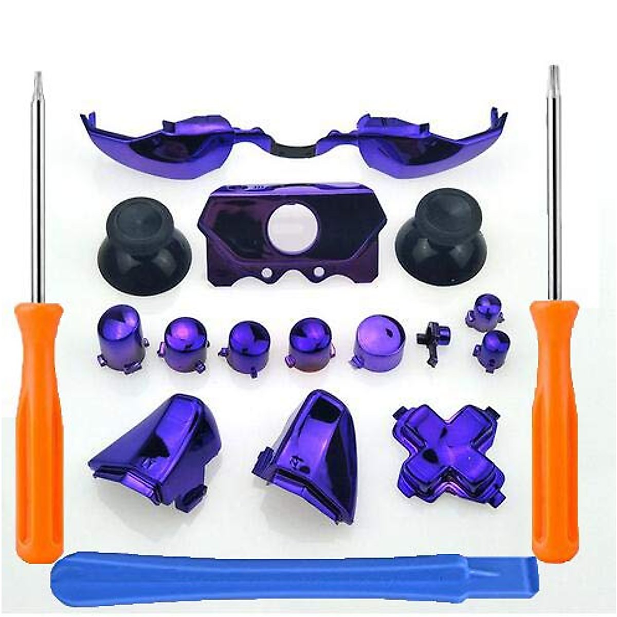 Full Set Chrome Dpad Triggers Buttons RT LT RB LB Button ABXY Buttons with Thumbstick for Xbox One Elite Xbox One E Controller Replacement with T6 T8 Screwdriver (Purple)