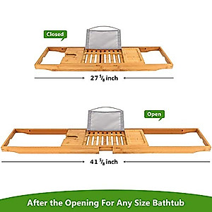 Bathtub Tray Bamboo Bathtub Caddy Tray with Extending Sides Adjustable Book Holder with Premium Luxury Tray Organizer for Phone and Wineglass (Wooden)