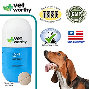 Vet Worthy Joint Support Level 2 Chewable Tablet | Supports Bone Health and Healthy Joints | Dog Supplement with Glucosamine, Chondroitin, MSM, Hyaluronic Acid | Liver Flavor 60 Count