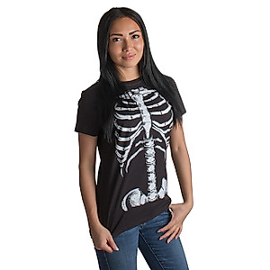 Ann Arbor T-shirt Co. Skeleton Rib Cage | Jumbo Print Novelty Halloween Costume Ladies' T-Shirt-Ladies, L Black