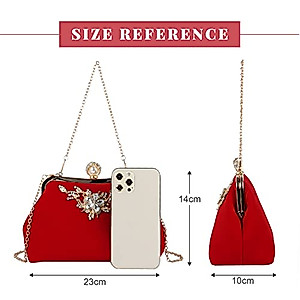 LUI SUI Women Flower Velvet Evening Clutch Purse Bags Crystal Shoulder Bag Wedding Tote Purse for Prom Banquet