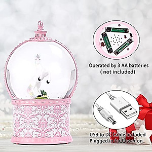 Unicorn Musical Snow Globes, 7.1 Inch Lighted Snow Globe with Swirling Glitter, Battery Operated & USB Powered