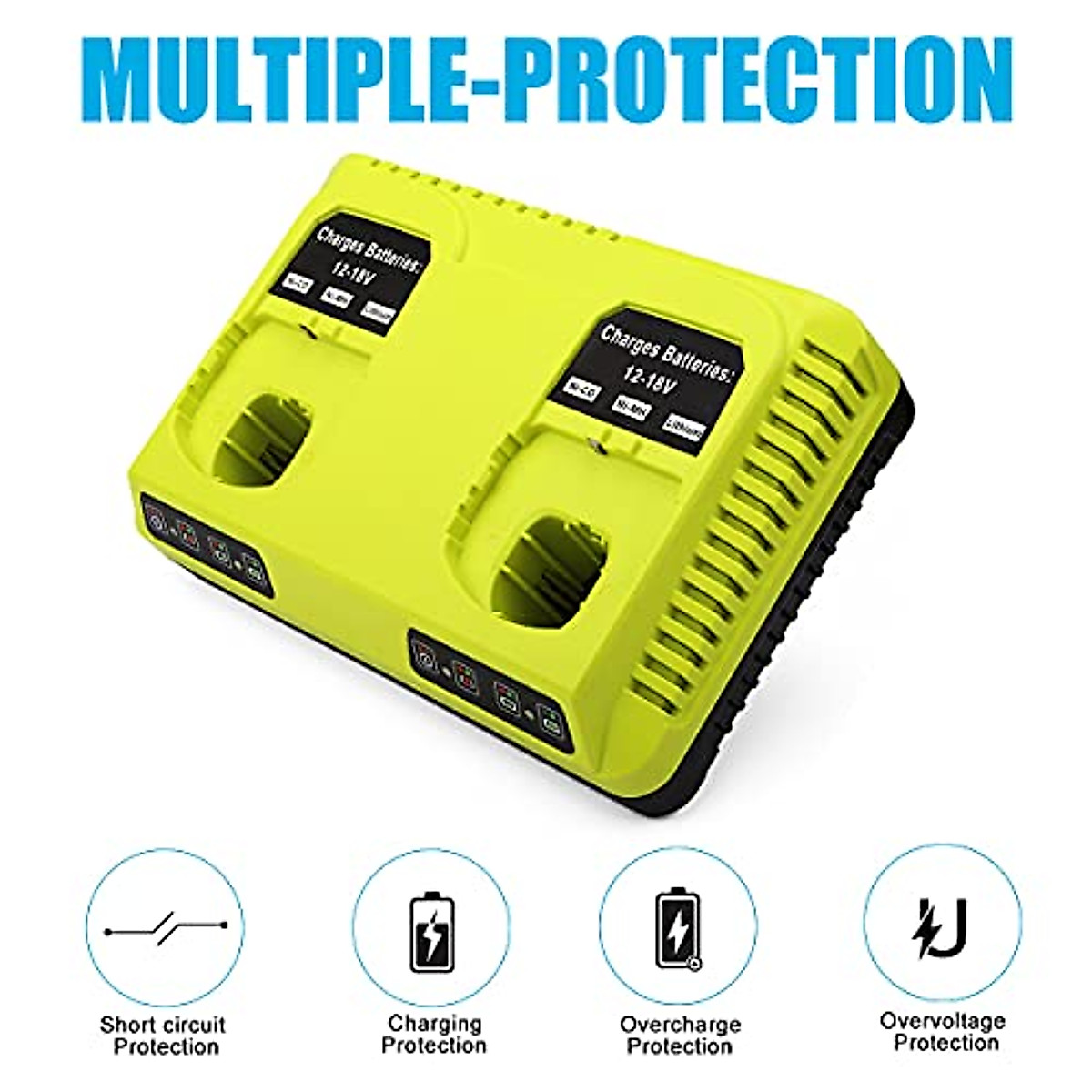 Energup Replacement 2Port P117 Dual Chemistry 18V Battery Charger for Ryobi 18V Battery ONE+ P117 P118 for Ryobi 18V Max Lithium NiCd Battery P100 P102 P103 P105 P107 P108 Ryobi Battery Charger