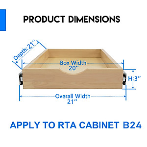 WelFurGeer 20'' Width Pull Out Drawers for Kitchen Cabinets, Cabinet Drawers Pull Out, Pull Out Cabinet Shelf, Slide Out Kitchen Drawers, Wood Slide Out Drawer for Kitchen (20''W x 21''D)
