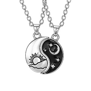 Sun Moon Necklace for Women Men Matching Tai Chi Yin Yang Necklace Best Friends BFF Necklace for 2 Teen Friendship Necklace Jewelry