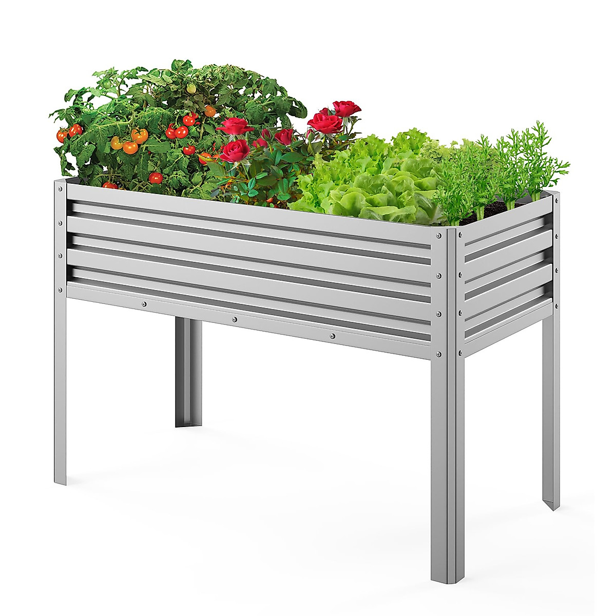 mestyl Galvanized Raised Garden Bed Outdoor for Vegetables Flowers Herb, 48 X 24 X 32in Elevated Metal Planter with Legs, Metal Garden Box for Gardening Backyard, Easy Assembly, Silver