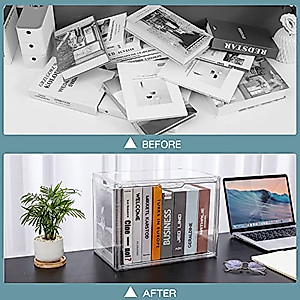 FABROK Clear Book Storage Organizer Box, Plastic Stackable Book Display Case with Magnetic Door, Assemble Storage Showcase for Toy Dolls, Books, Handbags, Shoes Organizing