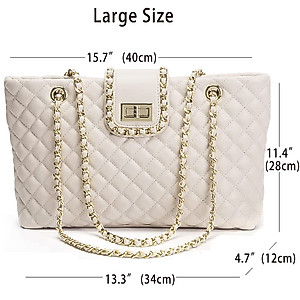 Seagloca 13.4“ Women Quilted Double Strap Shoulder Bag Quilted Hobo Tote Handbag Large Capacity（white）