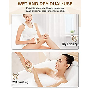 Dry Brushing Body Brush, POPCHOSE Dry Brush, Exfoliating Body Brush, Natural Bristle Shower Brush for Body Flawless Skin, Cellulite Treatment, Lymphatic Drainage, Blood Circulation Improvement
