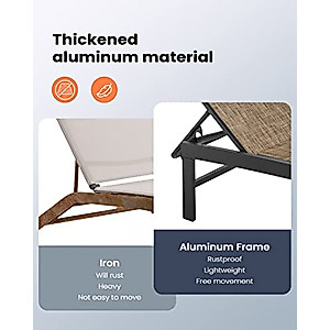 Pellebant Outdoor Lounge Chairs Set of 2, Patio Aluminum Chaise Lounge with Adjustable Backrest, Rustproof Pool Lounge Chairs for Pool Deck Sunbath(2pcs,Grey&Brown)