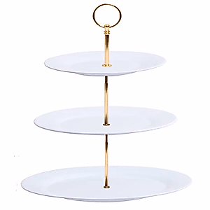 TP 3-Tier Cupcake Stand Melamine Serving Tray Unbreakable Dessert Stand Fruit Candy Display Tower for Wedding Birthday Tea Party and Baby Shower, White