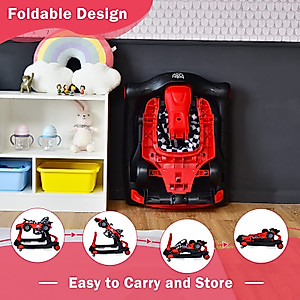 BABY JOY 4-in-1 Baby Walker, Foldable Activity Walker with Adjustable Height & Speed, Music, Lights, Anti-Rollover, Toddler Push Walker, Baby Walker with Wheels for Boys Girls 6-18 Months (Red)