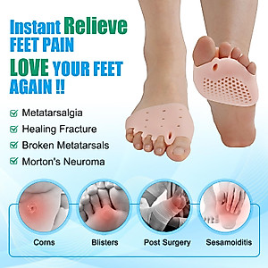 Metatarsal Pads,Gel Toe Separator, Metatarsal Cushion New Material, (4 PCS Nude), Breathable & Soft Gel, Toe Spacers, Forefoot Pads, Great for Blisters, Diabetic Feet.