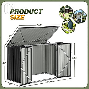 Flamaker 5.8 x 3.3 FT Storage Shed Outdoor Metal Trash Can Shed with Hydraulic Gas Rod Lockable Garden Tool Shed for Backyard, Lawn, Roadsid