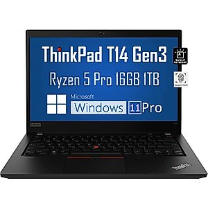 2024 Lenovo ThinkPad T14 Gen 3 Business Laptop (14" FHD+, AMD Ryzen 5 Pro 6650U, 16GB DDR5 RAM, 1TB SSD, 6-Core(Beats i7-1165G7)) Backlit KB, Fingerprint, FHD Webcam, 3-Year WRT, Win 11 Pro, Black