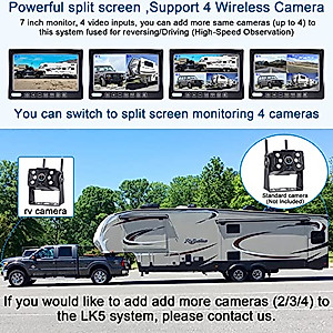 LeeKooLuu RV Backup Camera Wireless HD 1080P 7 Inch Recorder DVR Monitor Touch Key Screen Four Channel Adapter for Furrion Pre-Wired RV Rear View System Waterproof Night Vision 2022 Latest Version LK5