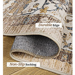 befbee Washable Rug 8x10 Area Rugs for Living Room - Stain Resistant Non-Slip Backing Rugs for Bedroom - Vintage Boho Persian Large Area Rug (Apricot/Blue, 8'x10')