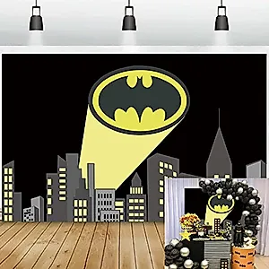 Superhero Super City Backdrop Yellow Full Moon Skyline Buildings City Scape Photography Background Child Boy Birthday Party Decoration Banner Photo Booth