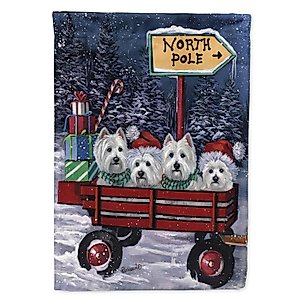 Caroline's Treasures PPP3227GF Westie Christmas Red Wagon Garden Flag Mailbox Flag Decorative Yard Flag Banner Outside Patio Artwork Yard Flower Beds, Garden Size, Multicolor