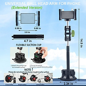 leepiya Car Phone Mount Video Recording Universal Magic Arm Suction Car Phone Holder Mount Windshield Window Glass Dashboard Vlog Shooting Car Phone Mount for All Smartphones & Cars