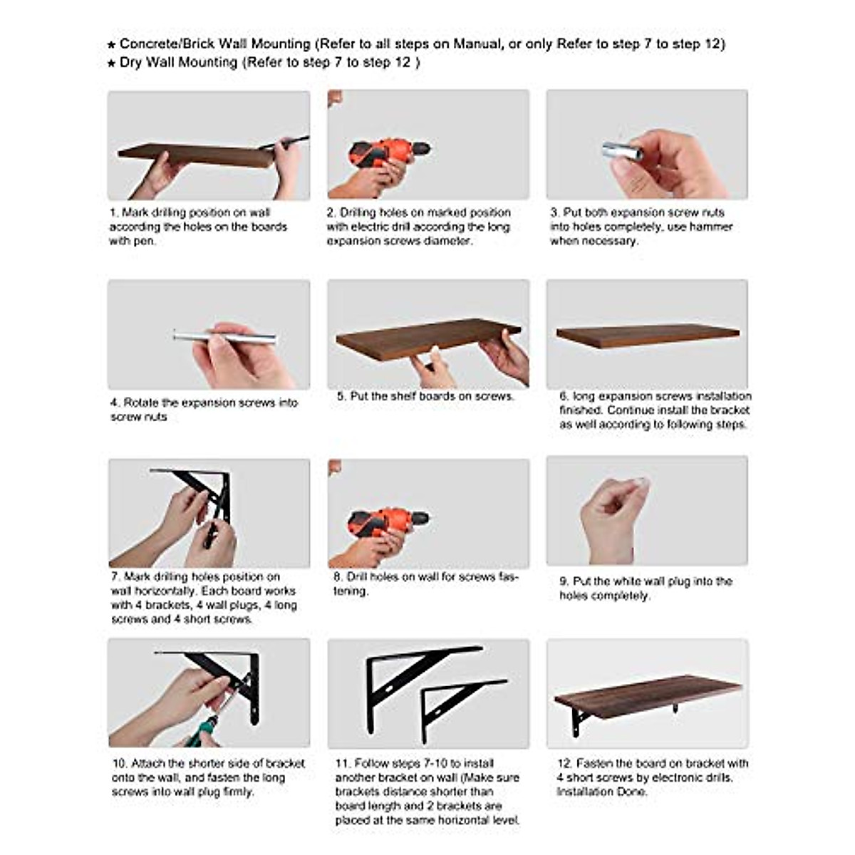 Kosiehouse Floating Shelves for Walls, Wall Mounted Rustic Shelf Hanging Wall Decorative Shelves Display Ledge Storage Rack, NOT Recommended for Plaster Wall Dry Wall, 2 Ways of Mounting, Set of 3