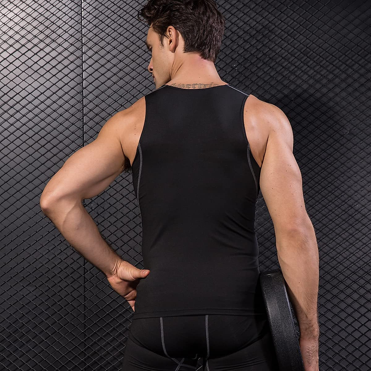 3 Pack Compression Tank Top for Men Bodybuilding Gym Athletic Tight Undershirts Workout Tops Black/Black/Black