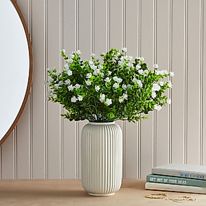 Artificial Outdoor Flowers with Eucalyptus Leaves for Gardens (White, 6 x 13.5 Inches, 8 Bundles)