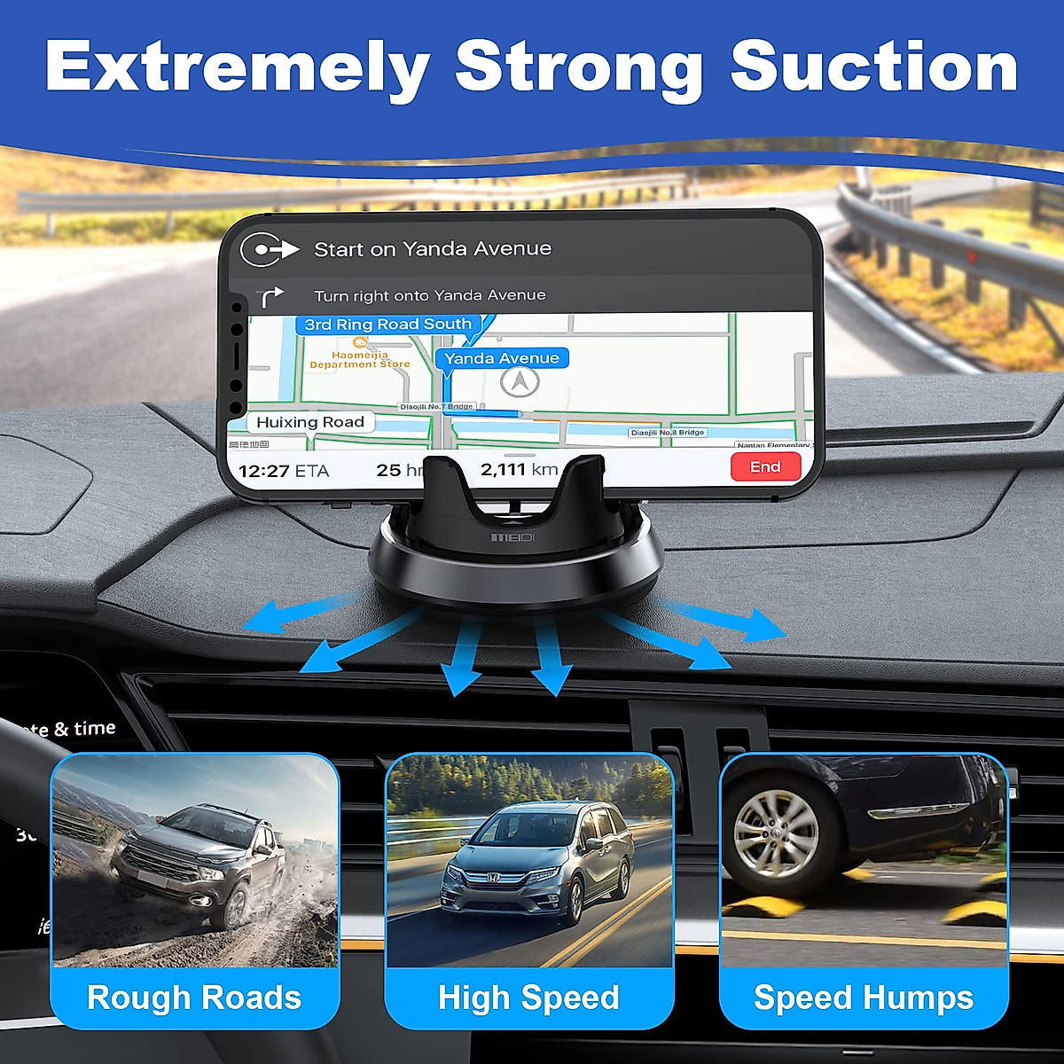 MEIDI Dashboard Phone Holder, Car Phone Holder Mount, Thickness Adjustable Car Cell Phone Cradle, 360°Rotatable Car Mat Compatible with iPhone,Samsung,Android Smartphones