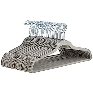 Amazon Basics Slim, Velvet, Non-Slip Suit Clothes Hangers, Gray/Silver - Pack of 50
