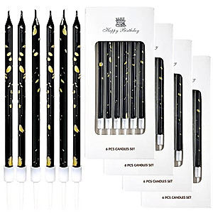 APLUSELECTION 24 Count Black Gold Long Thin Birthday Candles for Cake, Black Cake Candles Decoration for Birthday Parties, Wedding Decorations, Party Candles