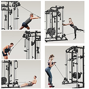 Royal Fitness Smith Machine, Multifunctional Power Cage Rack with Smith Bar and Cable Pulley System, and LAT Pull Down Machine for Home Gym…