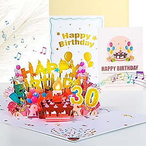 30th Musical Birthday Card with Light & Blowable Candle, Pop-Up Birthday Card for 30 Years Old Male Female, Applause Cheers Sound Effect - Unique Greeting Card 30 Bday Gift Ideas for Women Men