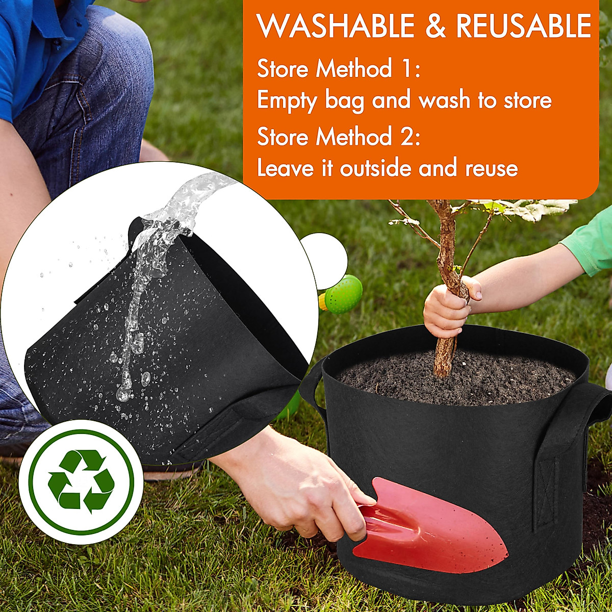 Gardzen 6-Pack 15 Gallon Grow Bags, Aeration Fabric Pots with Handles, Heavy Duty Cloth Pots for Plants