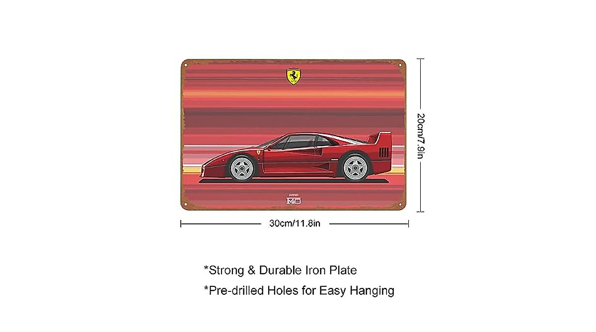 FERRARI F40/CAR FLAT VECTOR PosterMetal Sign Retro Wall Decor for Home ...