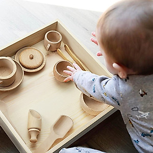 12 Pcs Wooden Sensory Bin Tools, 1 Wooden Box + 11 Sensory Tools for Toddlers & Preschool Children, Montessori Sensory Wooden Toys Fine Motor Learning Pretend Play for Kids
