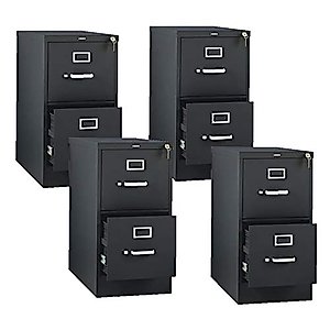 HON 2-Drawer Office Filing Cabinet - 310 Series Full-Suspension Letter File Cabinet, 26.5" D, Black (H312), Case of 4